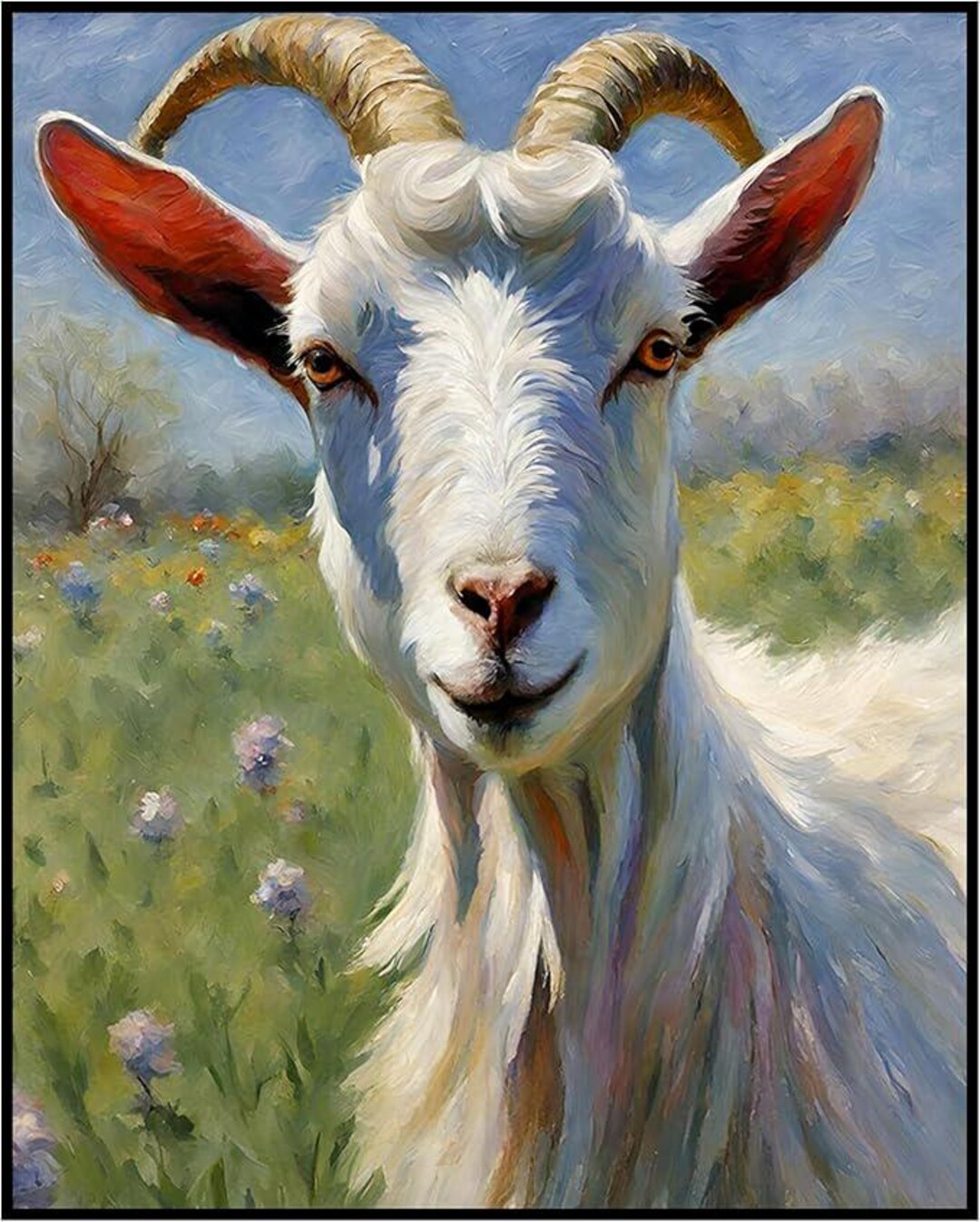 Posterizer 1 Pcs - White Goat With a Background of Purple Flowers - Art ...