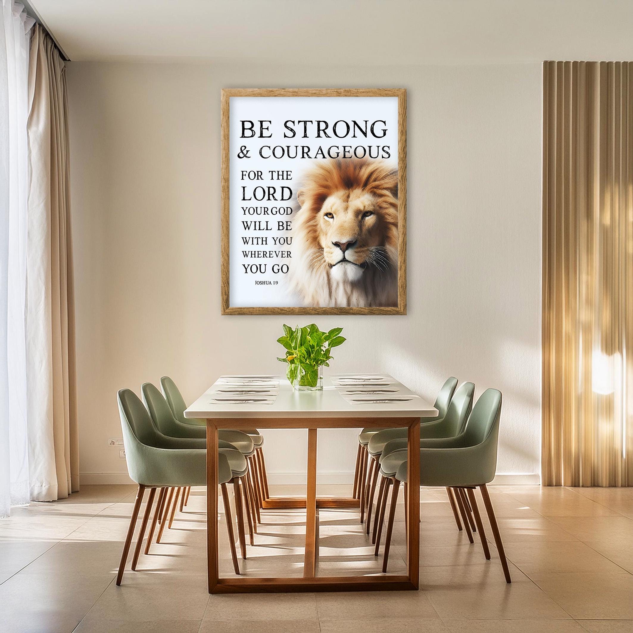 Posterizer 1 Pcs - Be Strong and Courageous - Lion - Bible Verse ...