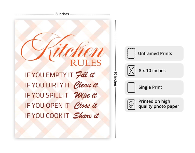 Posterizer 1 Pcs Retro Kitchen Rules Wall Art Quotes and Poems Gifts ...