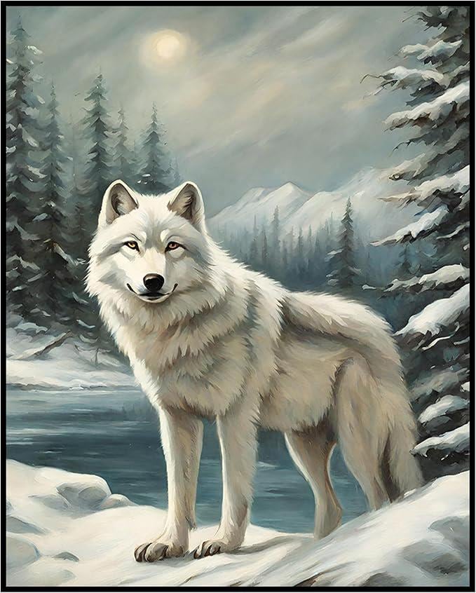 Arctic Wolf Print: Snowy Landscape Oil Painting Style - Etsy