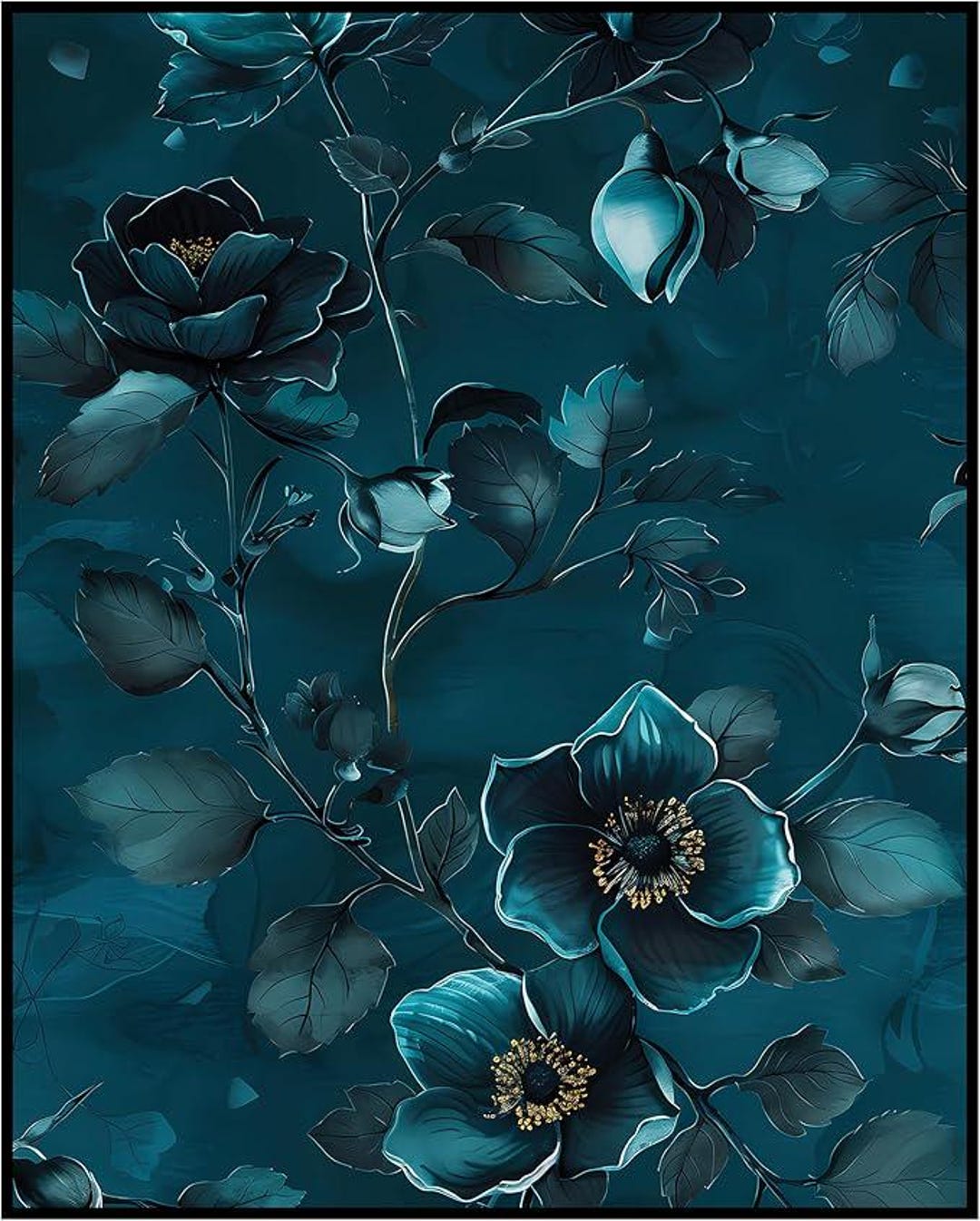 Posterizer 1 Pcs - Teal Background Wild Flowers - Relaxing Aesthetic ...