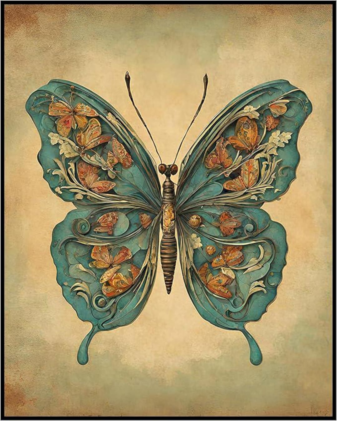Posterizer 1 Pcs - Vintage Beige Poster With Colorful Butterfly 3 - Art ...