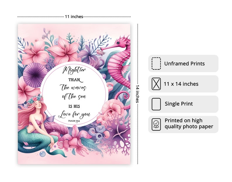 Posterizer 1 Pcs Girly Mermaid Bible Verse Art Psalm 93: 4 Kids Room ...