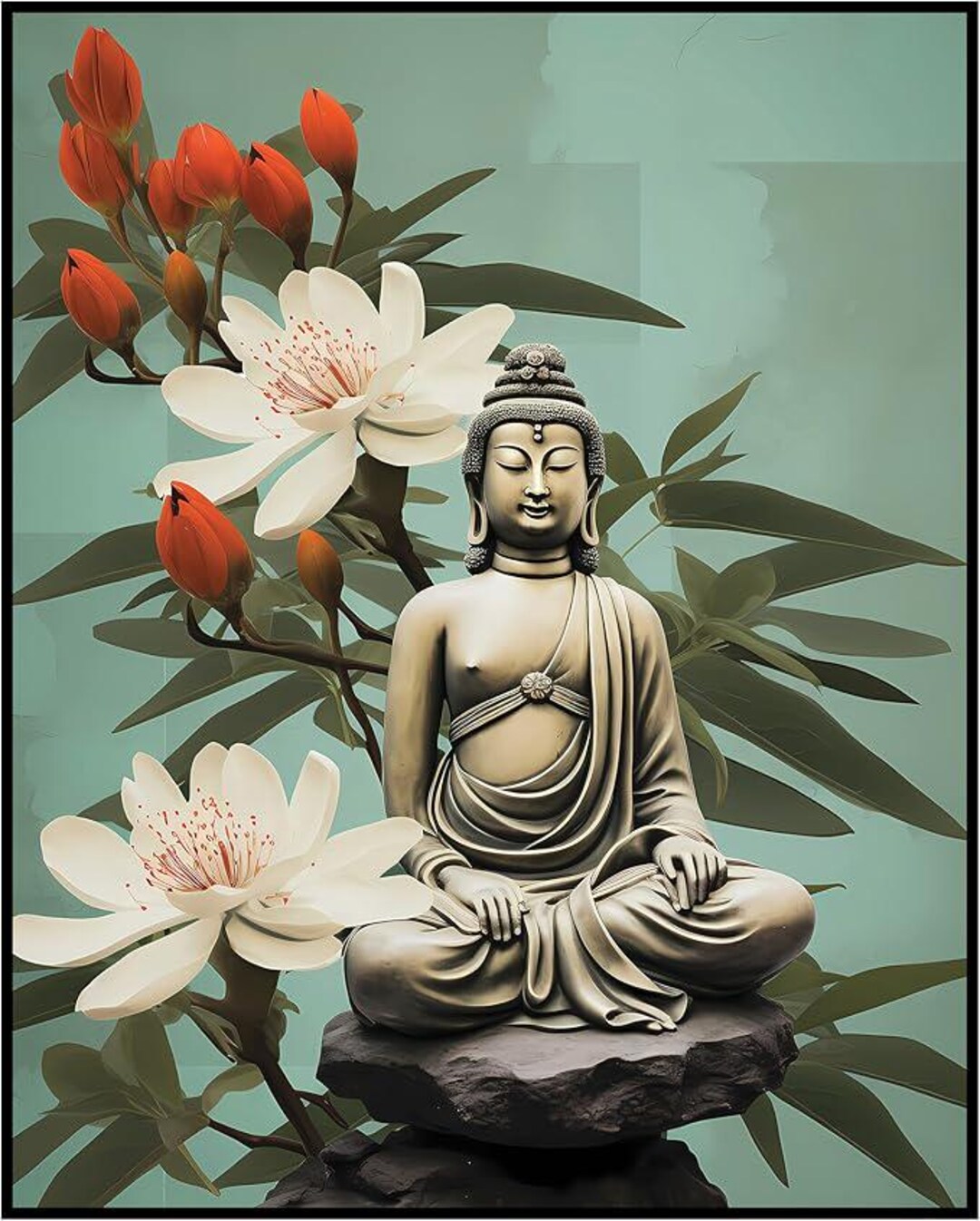 Posterizer 1 Pcs - Buddha and Flowers Peaceful Collage - Religious ...