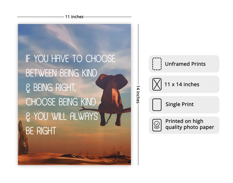 Posterizer 1 Pcs - Choose Being Kind - Cute Elephant Poster ...