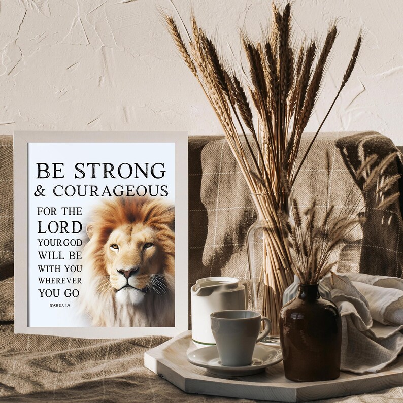 Posterizer 1 Pcs - Be Strong and Courageous - Lion - Bible Verse ...