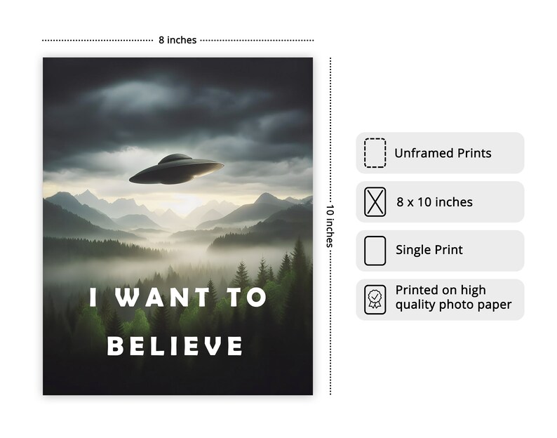 Posterizer 1 Pcs I Want to Believe UFO Alien, Sci-fi Lovers Trippy ...
