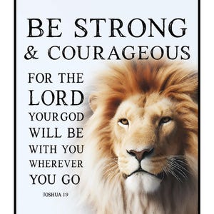 Posterizer 1 Pcs - Be Strong and Courageous - Lion - Bible Verse ...