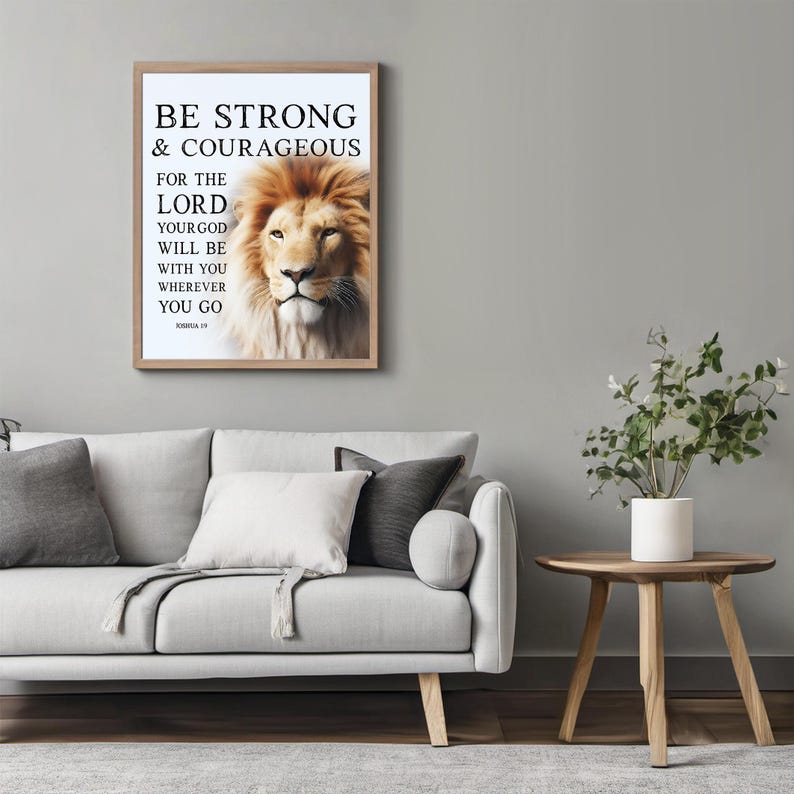 Posterizer 1 Pcs - Be Strong and Courageous - Lion - Bible Verse ...