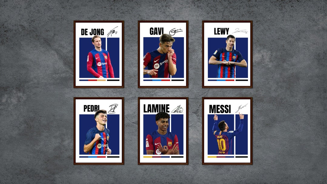 Barcelona Football Poster Set De Jong, Messi, Lewandowski, Gavi, Pedri ...