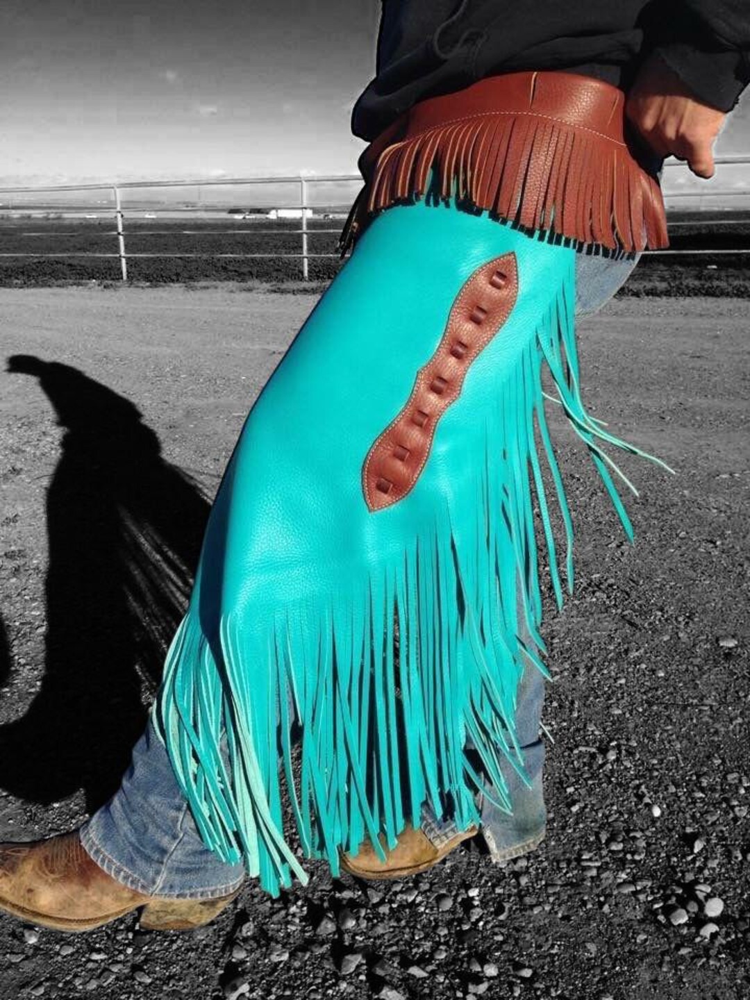 Men Western Wear Suede Leather Shotgun Chink Chap Fringes, Suede ...
