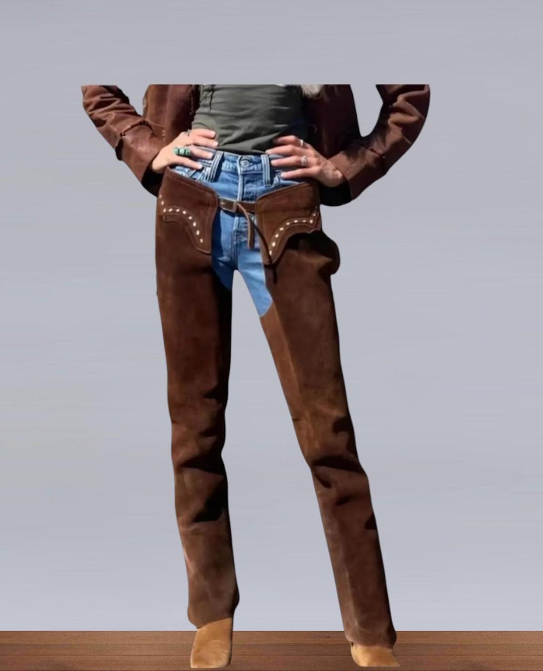 Womens Traditional Western Leather Chap, Geniune Leather, Vintage Style Women Riding Leather ...