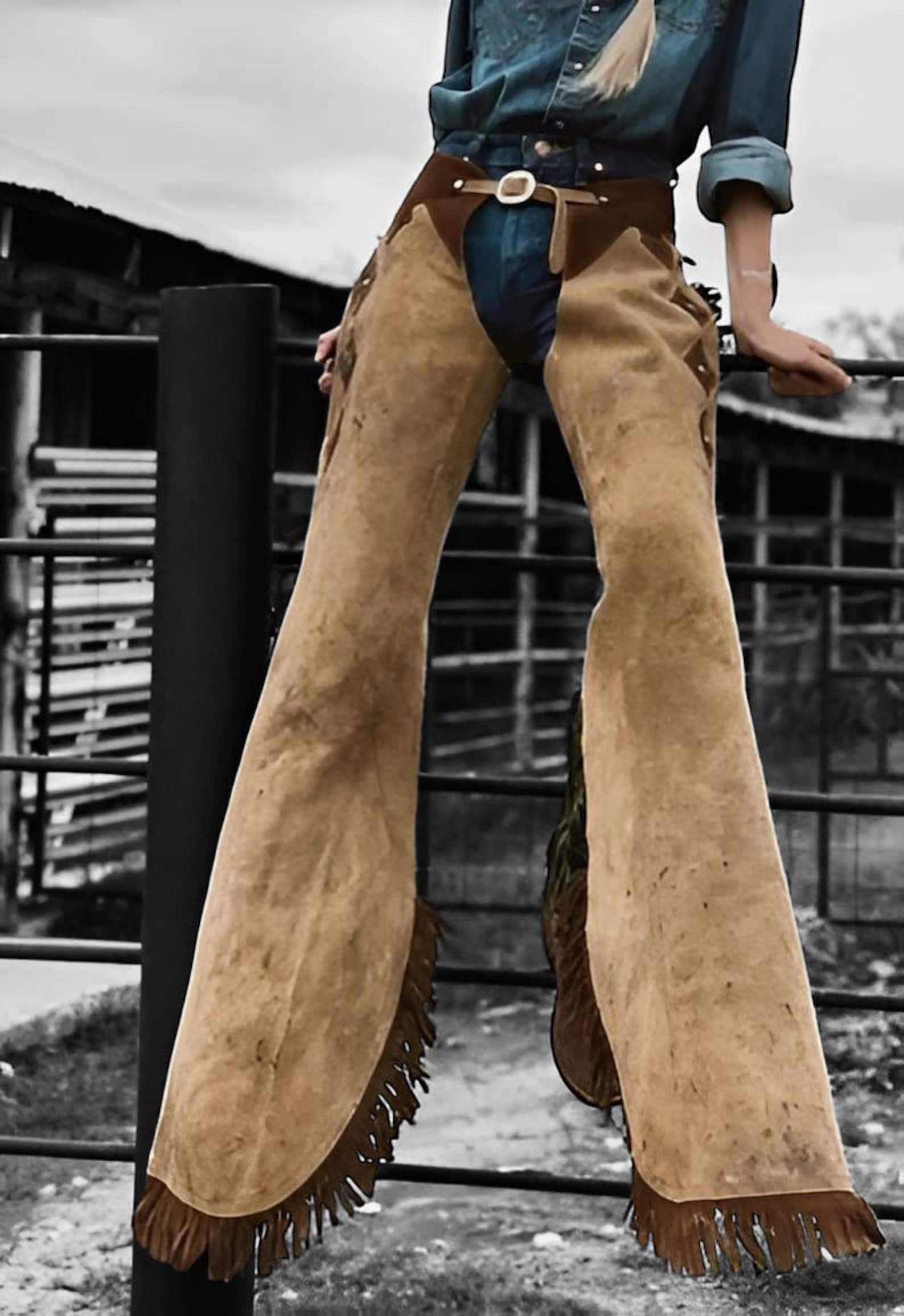 Womens 100 % Geniune Suede Leather Western Cowgirl Style Chap, Women Riding Leather Chap Fringes ...