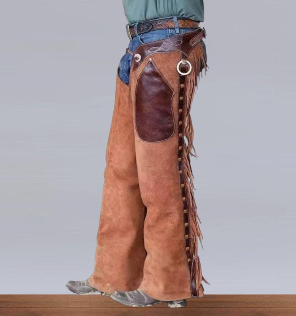 Men's Traditional Handmade Western Style Cowboy Chap Fringes, Suede ...