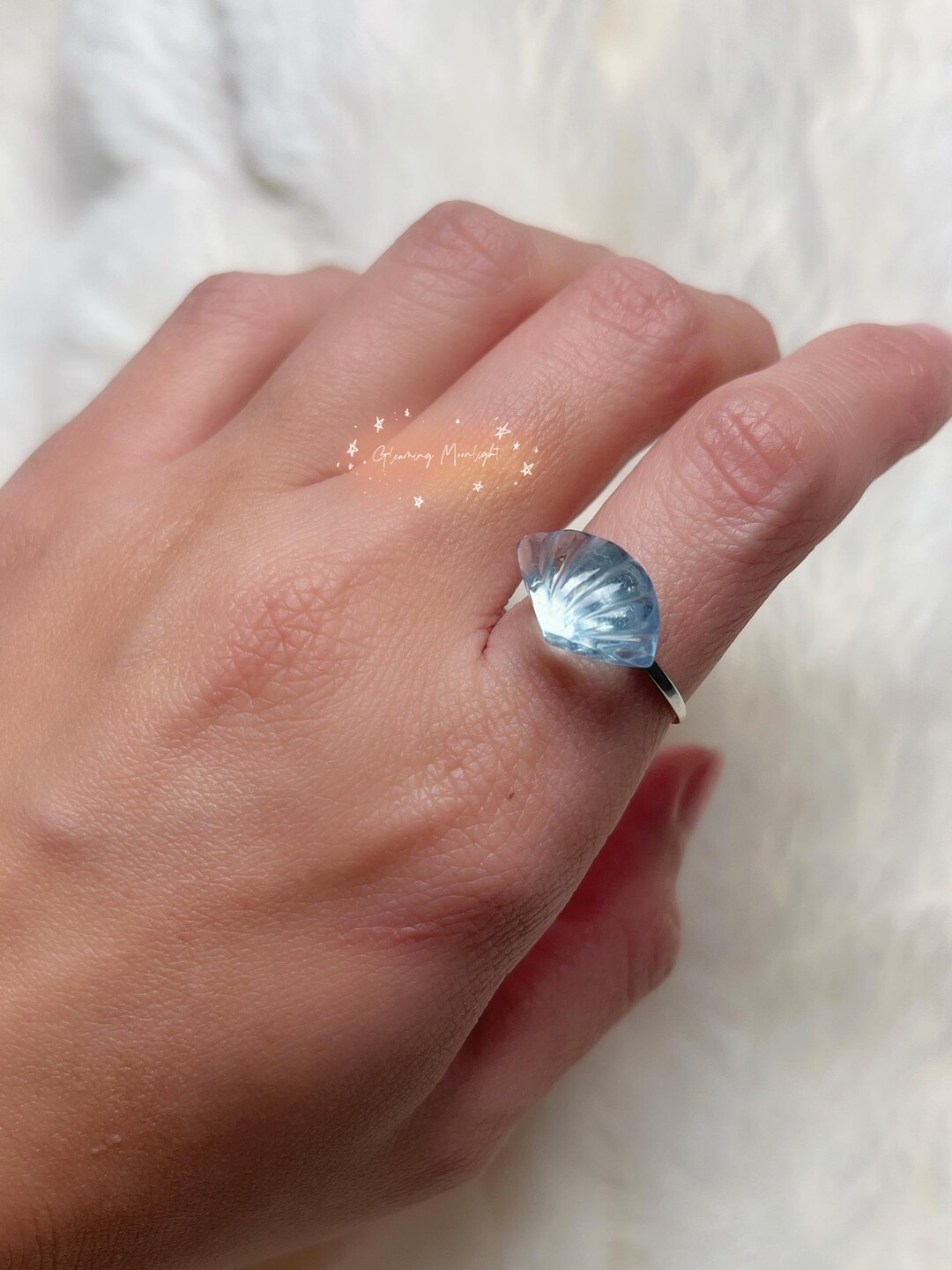 Aquamarine Silver Ring / Sea Shell Ring / Adjustable Ring - Etsy
