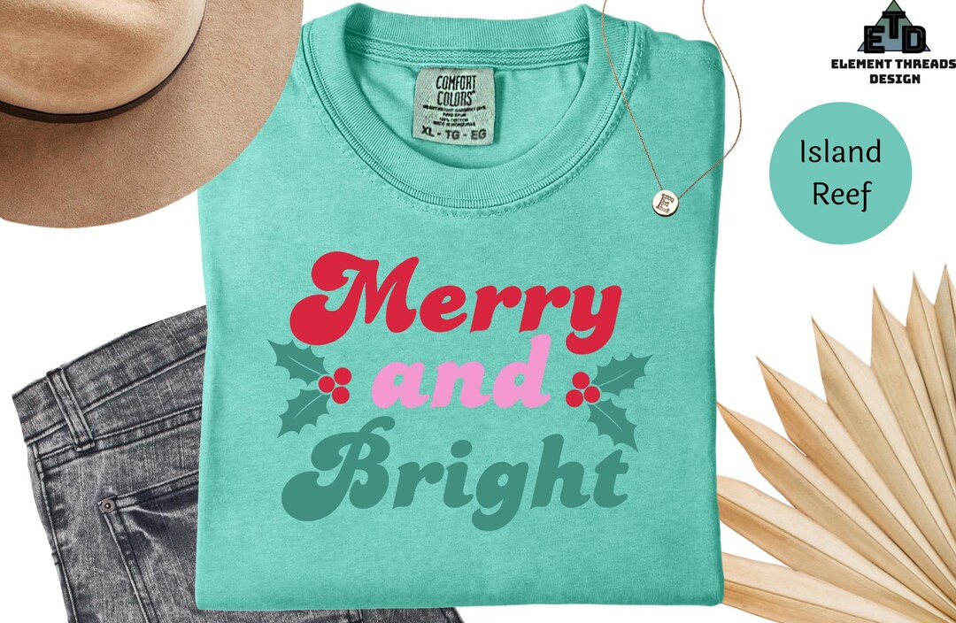Merry and Bright Comfort Colors Tshirt, Preppy Christmas Shirt - Etsy