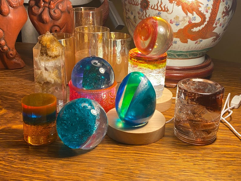 Multi Color, Crystal Ball Lamp Set in Red Base - Etsy