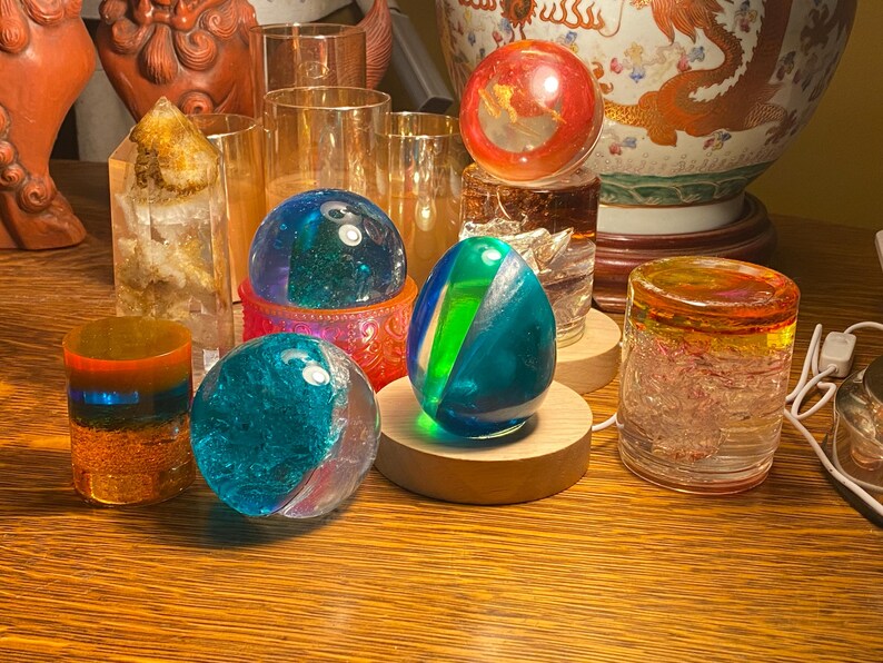 Multi Color, Crystal Ball Lamp Set in Red Base - Etsy