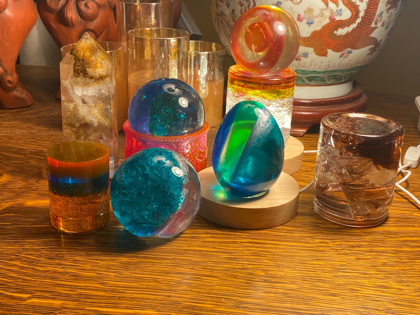 Multi Color, Crystal Ball Lamp Set in Red Base - Etsy