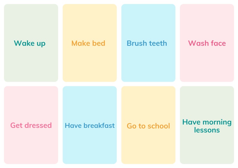 Kids' Daily Routine Flashcards Digital Learning Cards for Printing - Etsy
