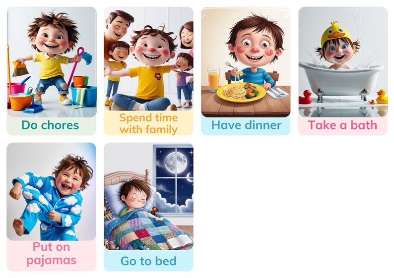 Kids' Daily Routine Flashcards Digital Learning Cards for Printing - Etsy