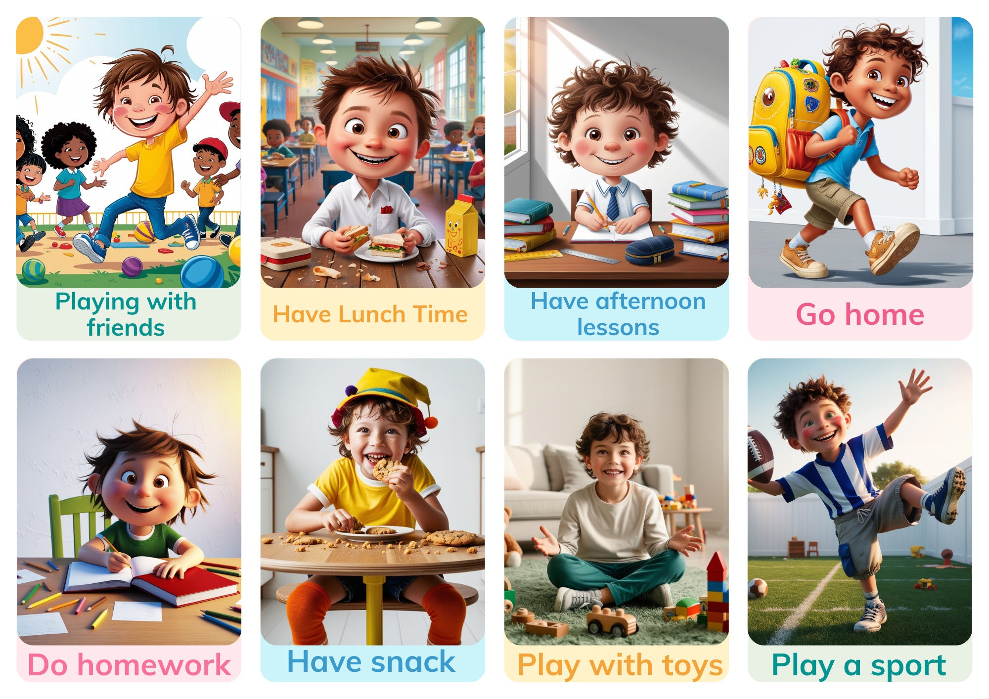 Kids' Daily Routine Flashcards Digital Learning Cards for Printing - Etsy