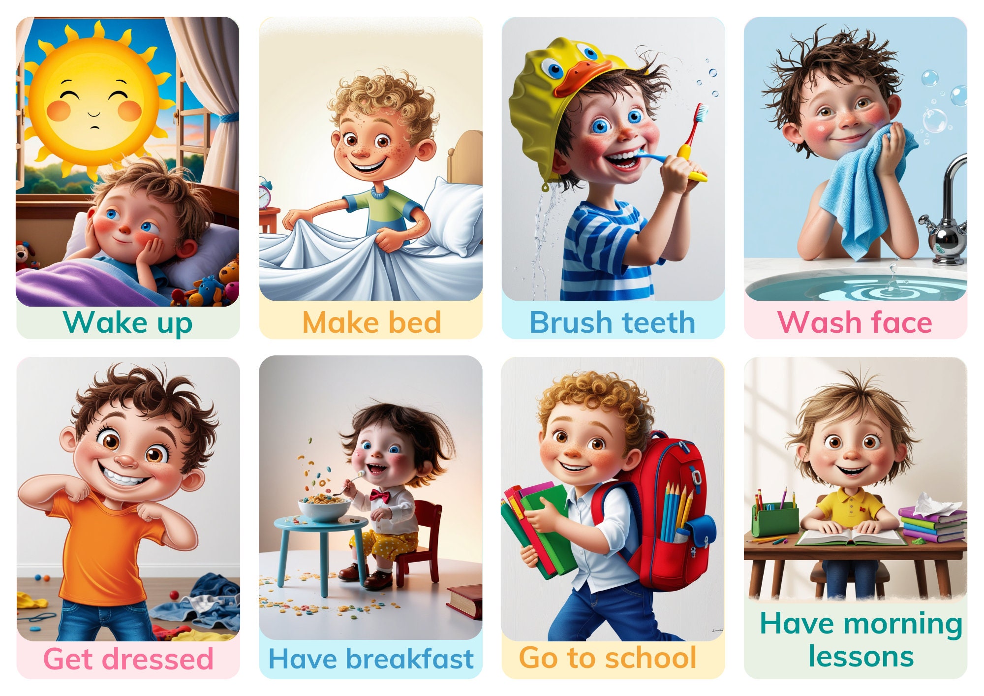 Kids' Daily Routine Flashcards Digital Learning Cards for Printing - Etsy