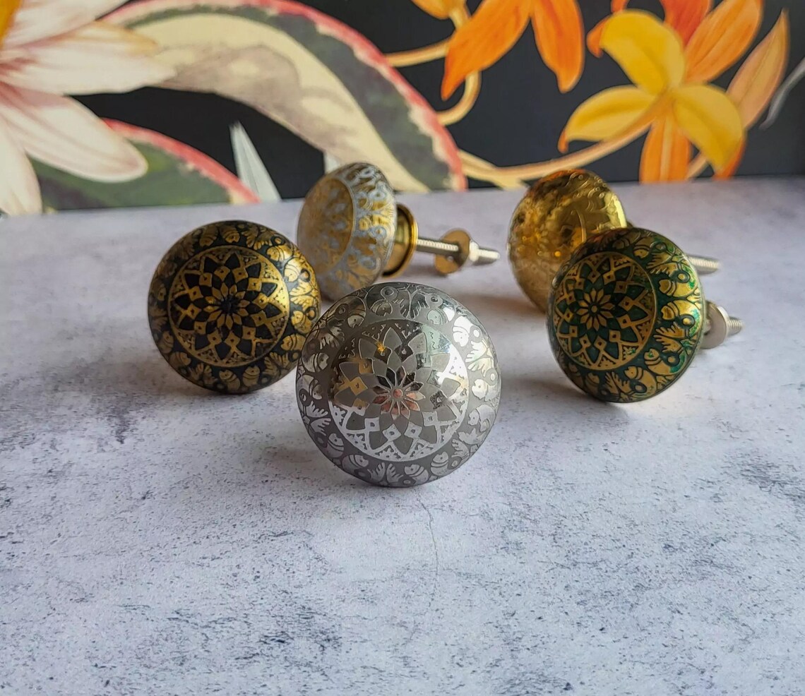 Decorative Brass Lotus Flower Cabinet Knob | Unique Golden Brass Drawer ...