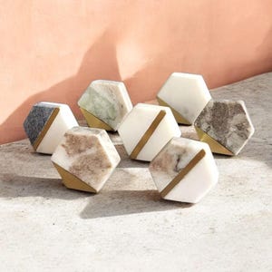 Marbled Stone & Brass Hexagon Cabinet Knob | Handcrafted Geometric Drawer Pull - Etsy