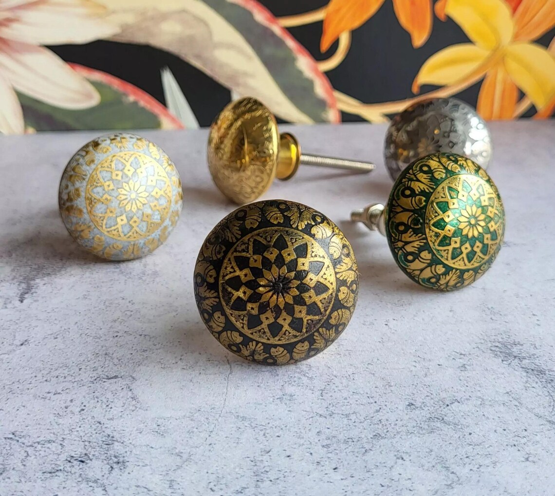 Decorative Brass Lotus Flower Cabinet Knob | Unique Golden Brass Drawer ...