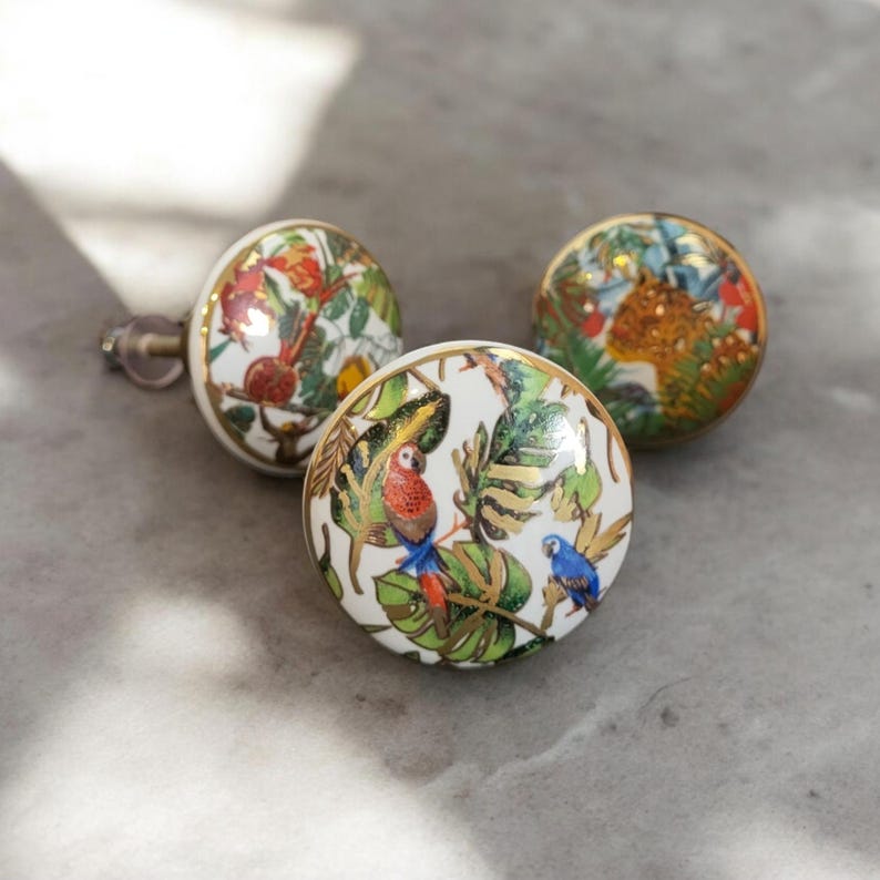Jungle Leopard Ceramic Cabinet Knob | Vibrant Colorful Nature Themed ...
