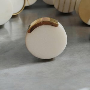 Marbled White Stone Cabinet Knob | Geometric Marble and Brass Drawer Pull - Etsy