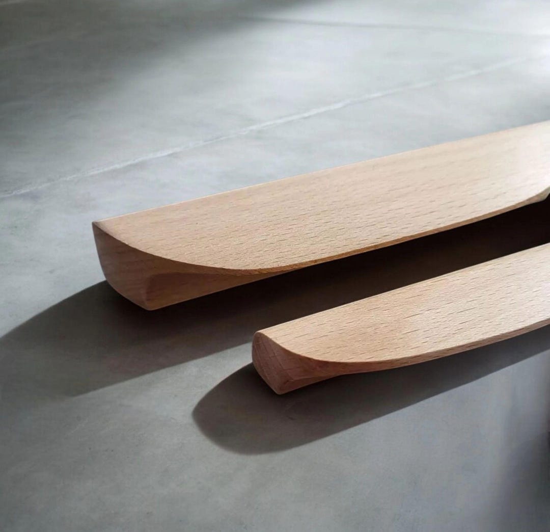 Natural Beech Drawer Handle | Hand Crafted Profiled Light Wood Cupboard ...