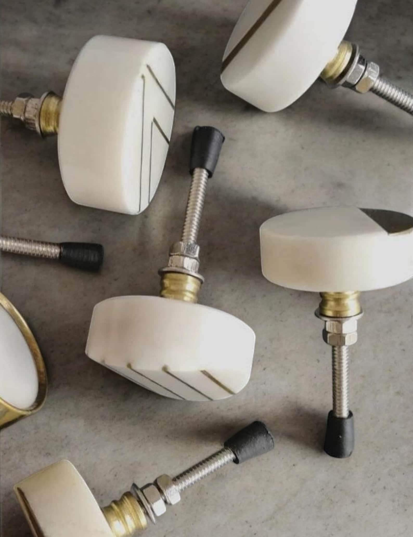 Marbled White Stone Cabinet Knob | Geometric Marble and Brass Drawer ...