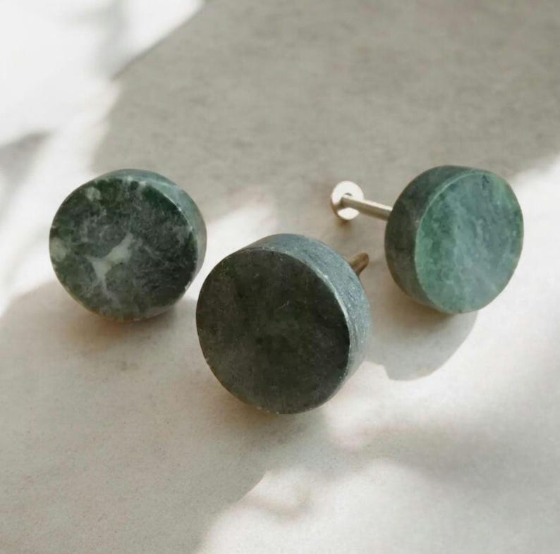Marbled Jade Green Stone Cabinet Knob | Handcrafted Emerald Green ...