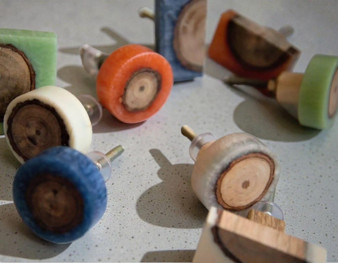 Colourful Resin Wooden Knot Cabinet Knob | Unique Handcrafted Drawer ...