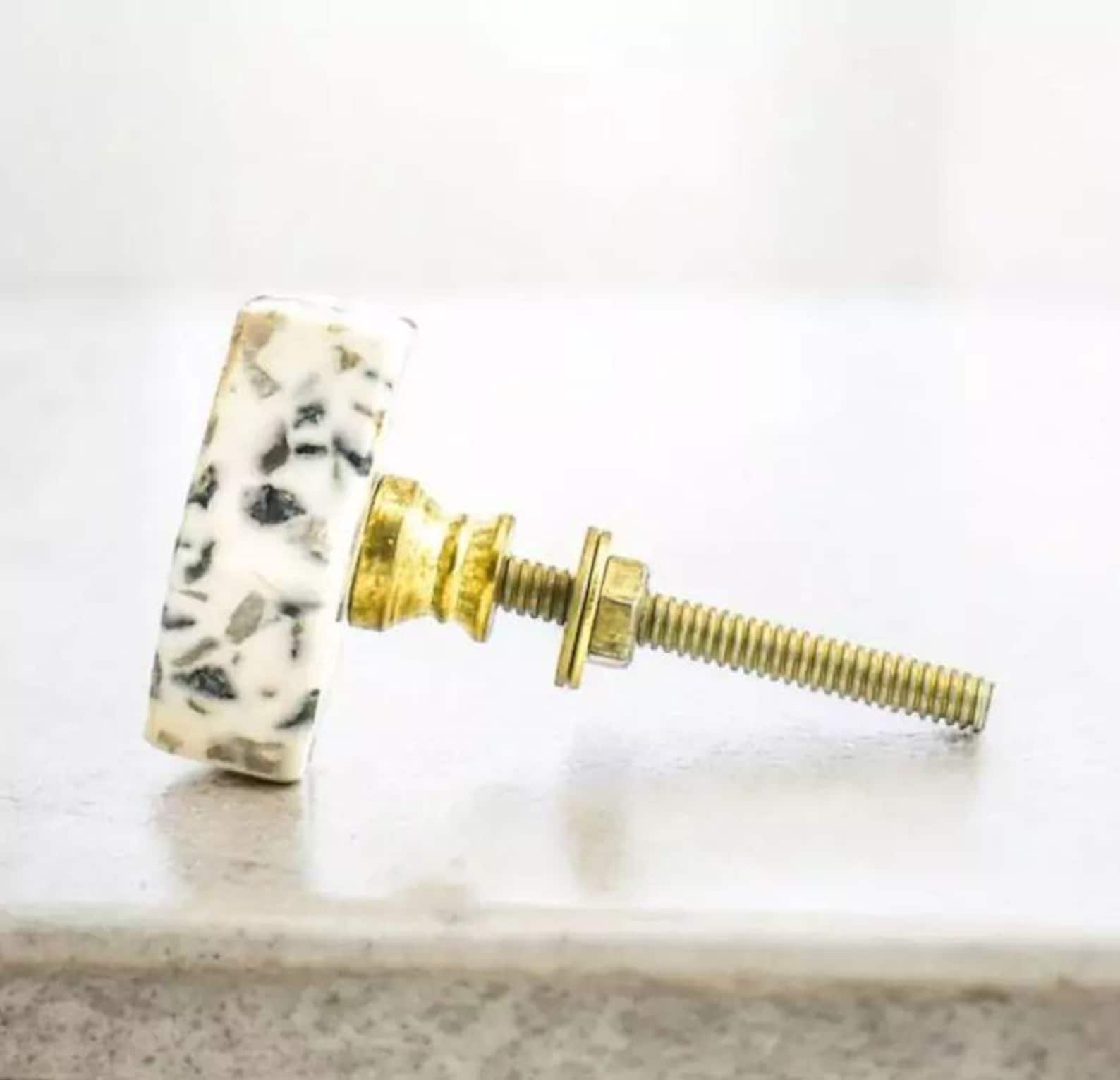 Geometric Terrazzo Stone Cabinet Knob | Colourful Hexagonal Drawer Pull ...