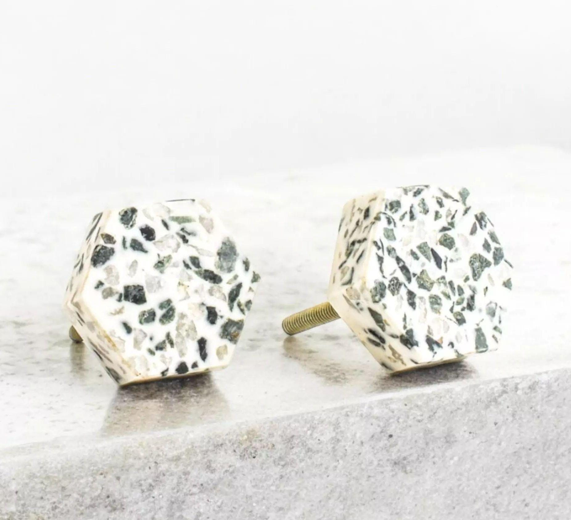 Geometric Terrazzo Stone Cabinet Knob | Colourful Hexagonal Drawer Pull ...