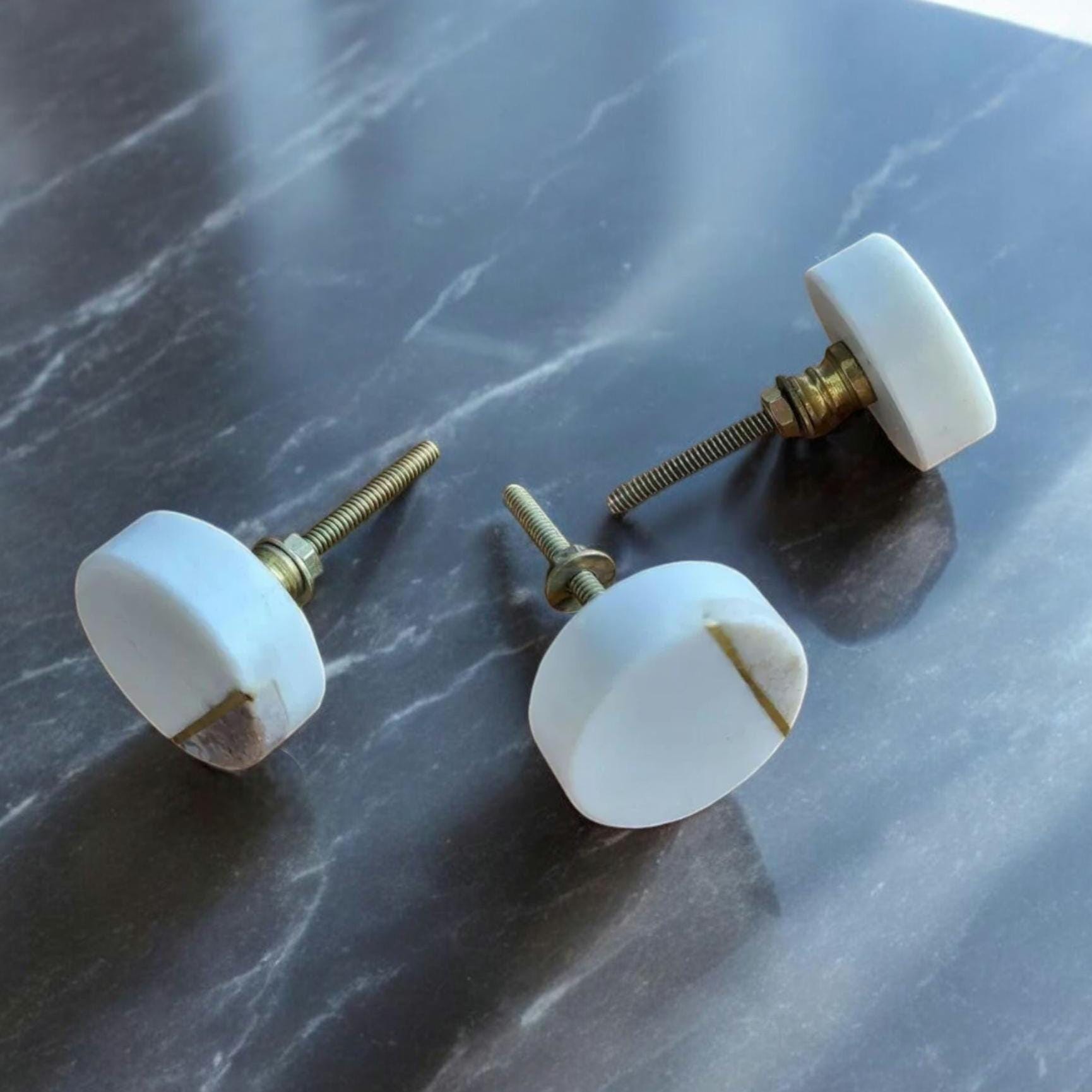 Marbled White & Dark Stone Cabinet Knob | Geometric Stone and Brass ...