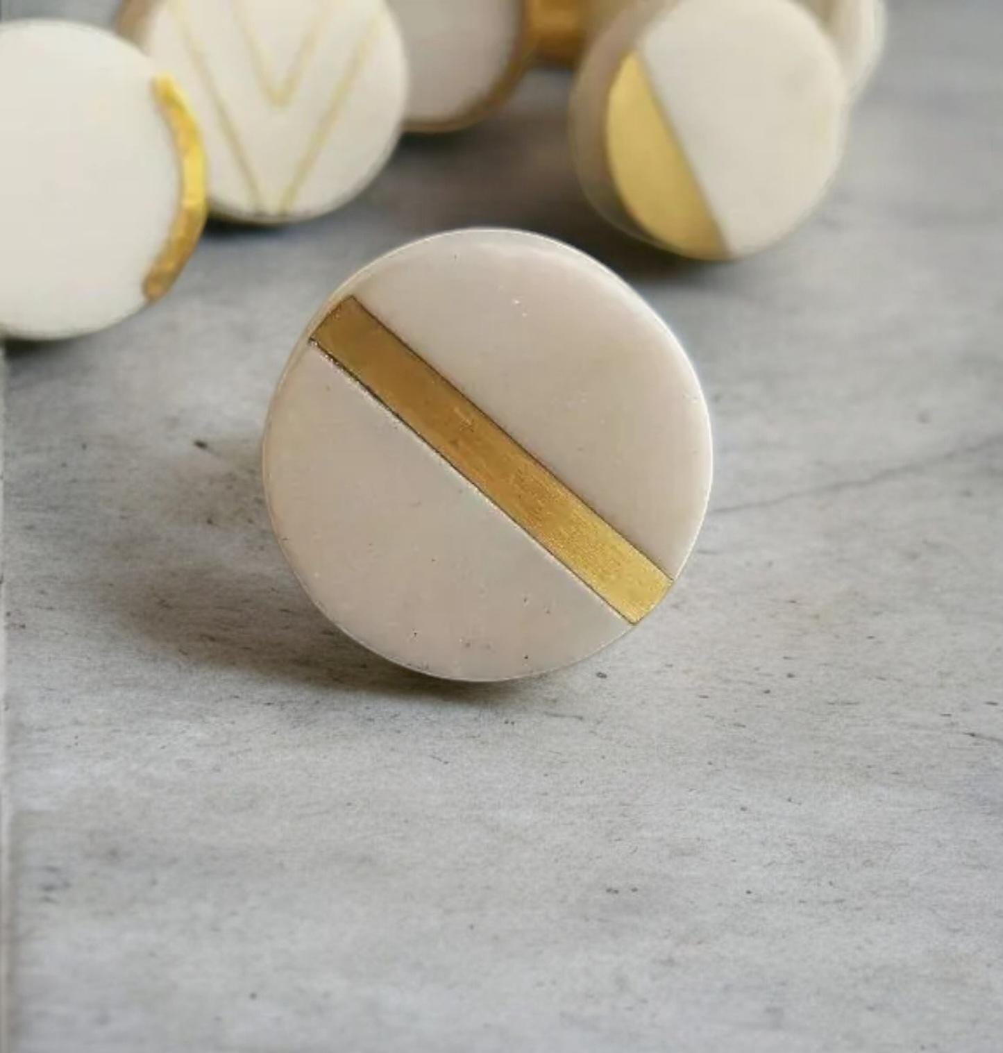 Marbled White Stone Cabinet Knob | Geometric Marble and Brass Drawer Pull - Etsy