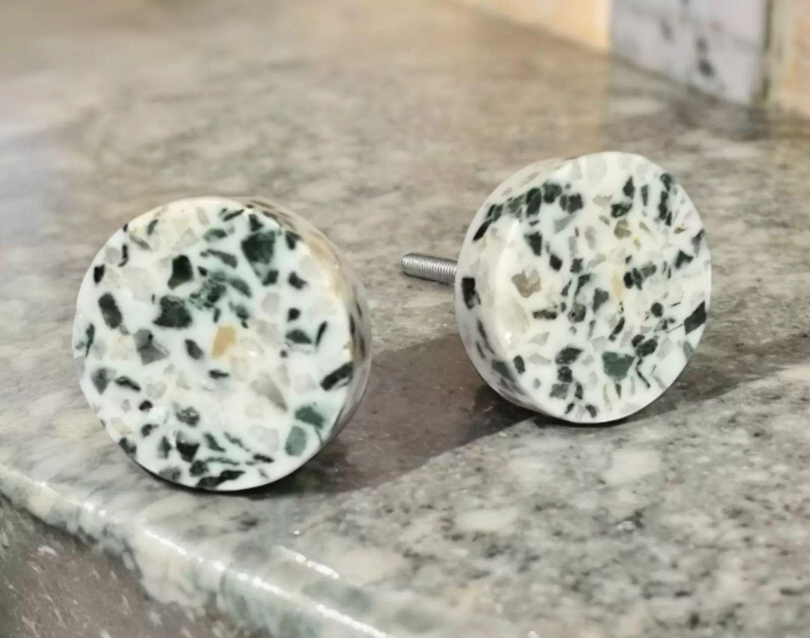 Geometric Terrazzo Stone Cabinet Knob | Colourful Hexagonal Drawer Pull ...