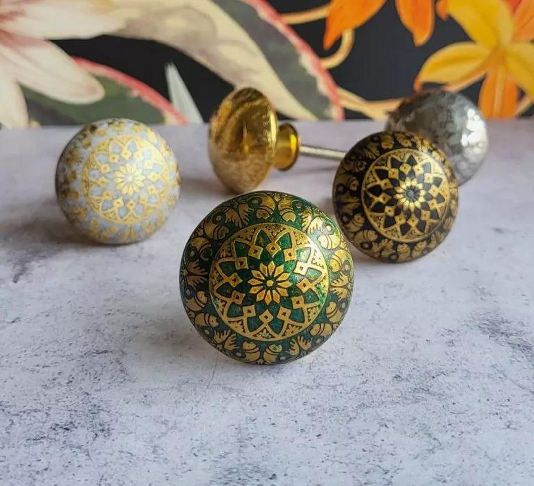 Decorative Brass Lotus Flower Cabinet Knob | Unique Golden Brass Drawer ...