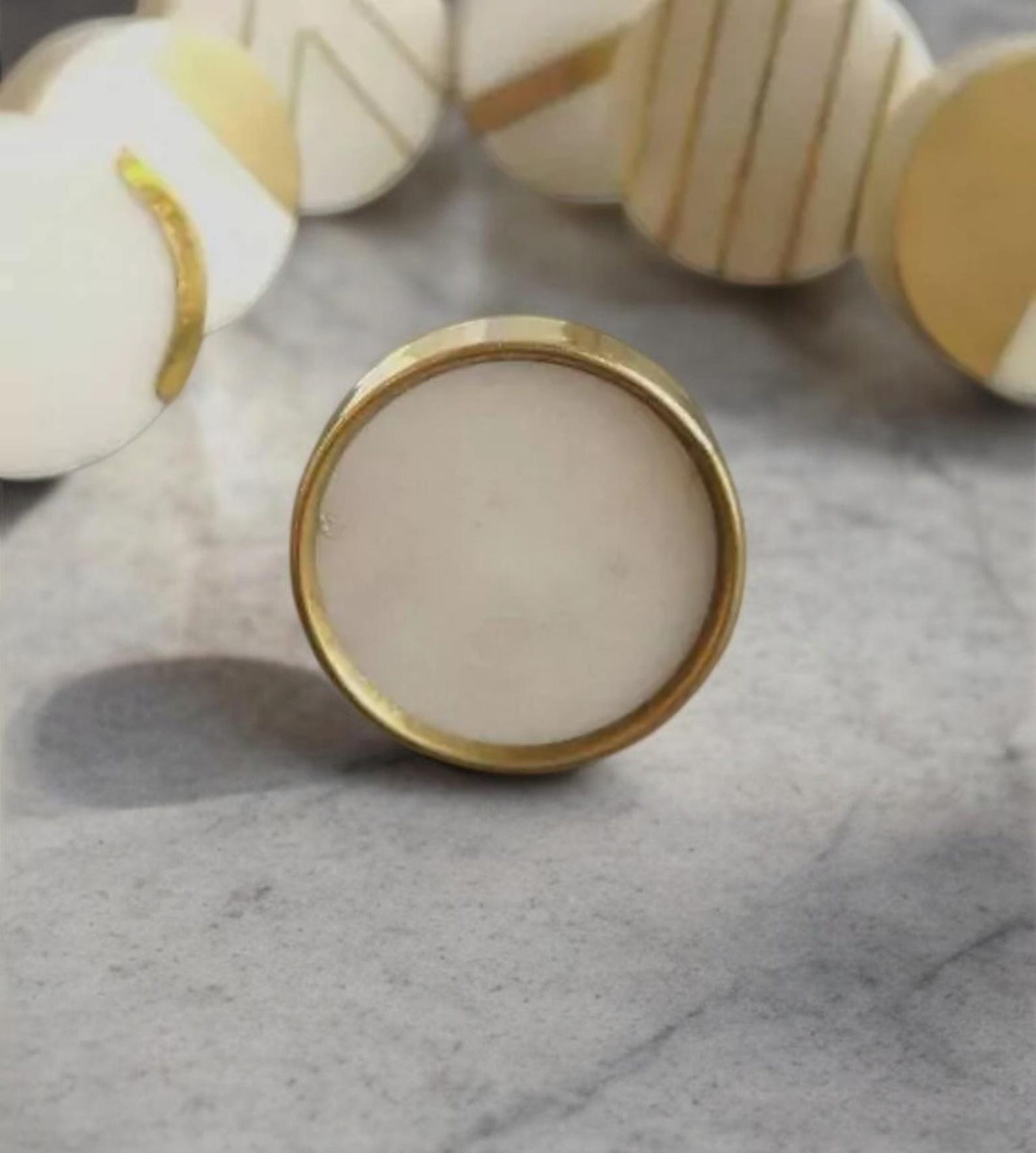 Marbled White Stone Cabinet Knob | Geometric Marble and Brass Drawer Pull - Etsy
