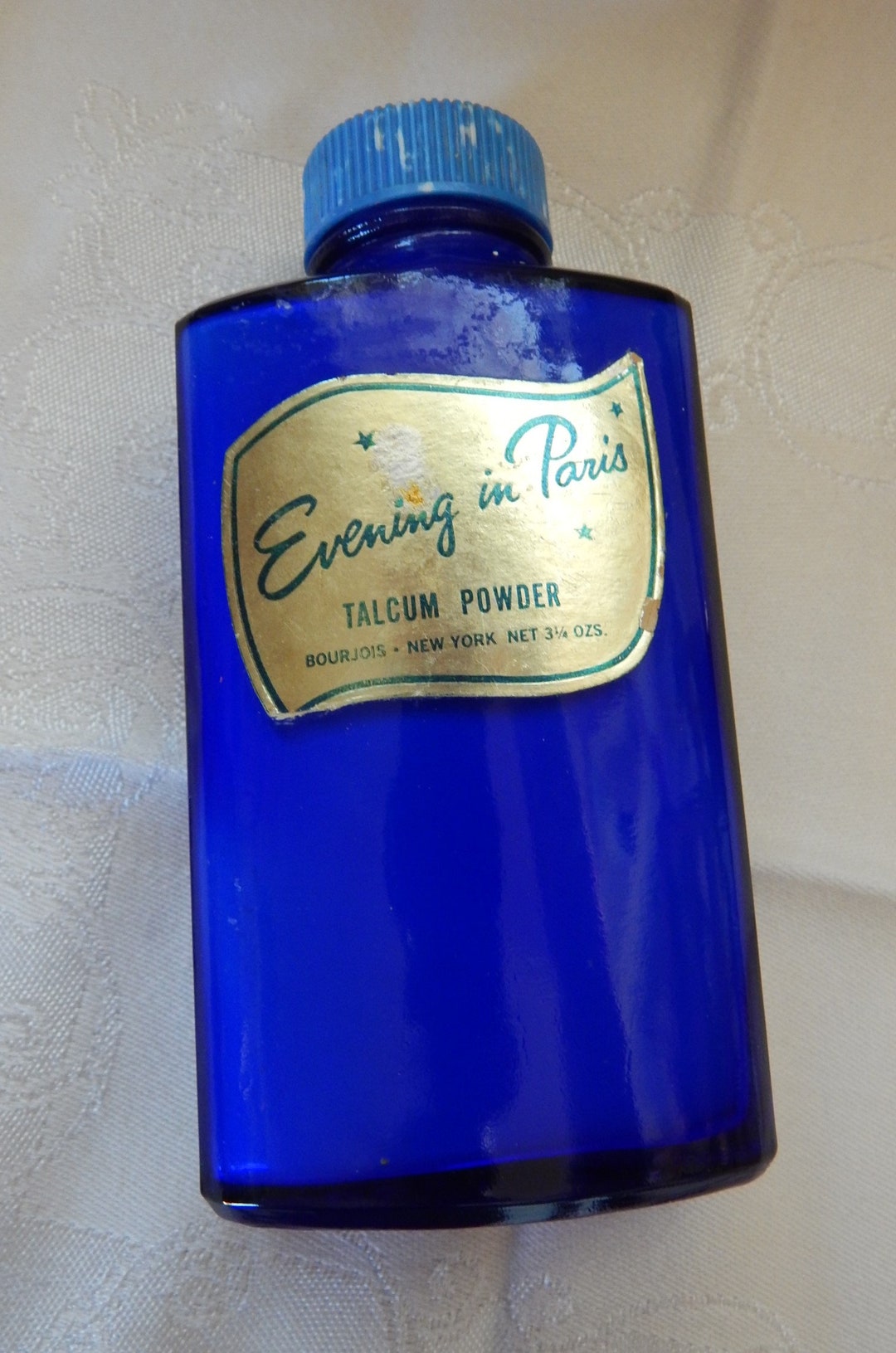 Colbolt Blue Bottle of Evening in Paris / Talcum Powder/ 1950 Bourjois ...
