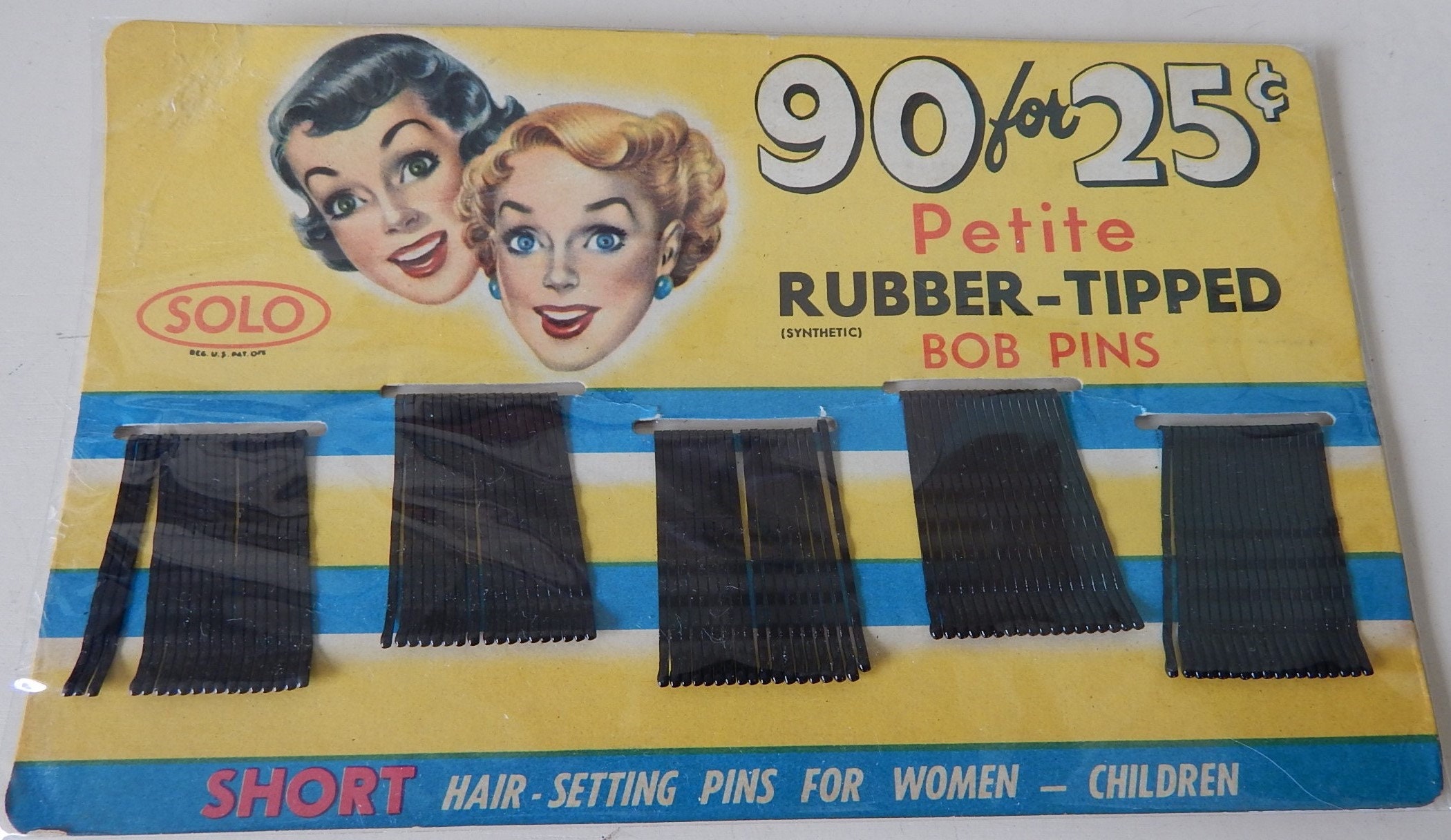 1951 Original Solo Bobby Pin Card/ Rubber Tip Bob Pins/ 5x8 - Etsy