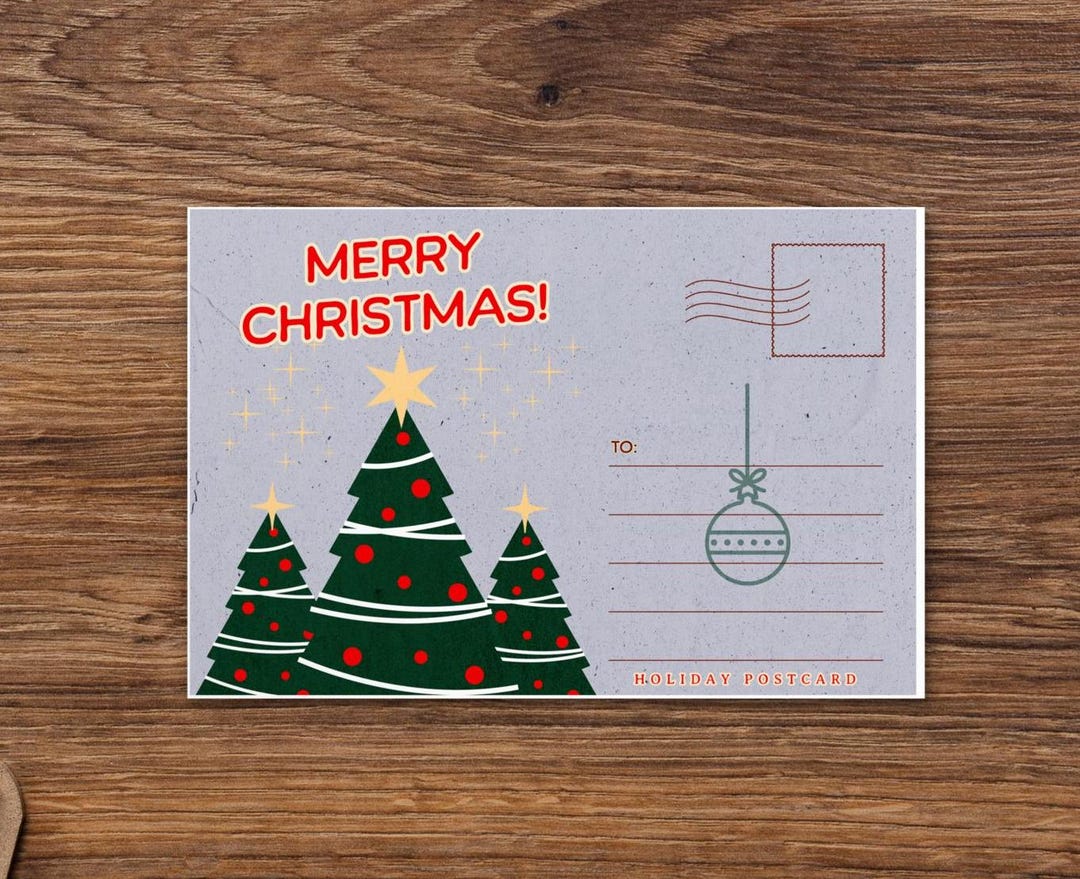 Vintage Style Christmas Tree and Merry Christmas Postcard Design - Etsy