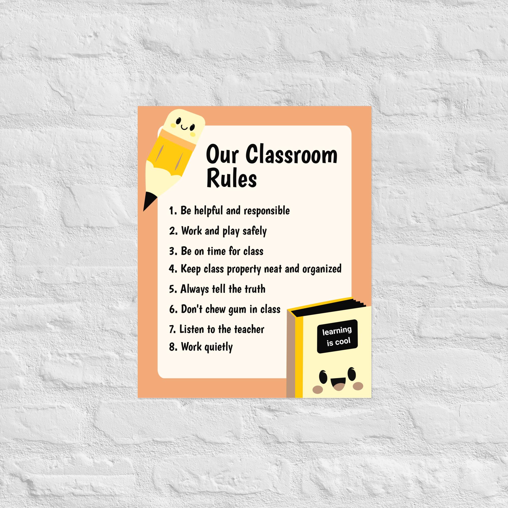 Classroom Rules Matte Poster Cute School Decor for Teachers, Kids, and ...