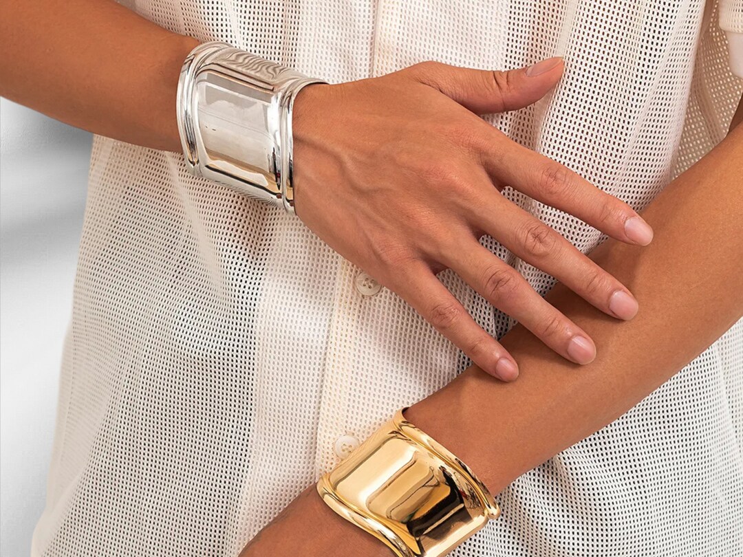 Bohemian Gold Silver Color Metal Wide Cuff Bangles Vintage Punk Simple ...