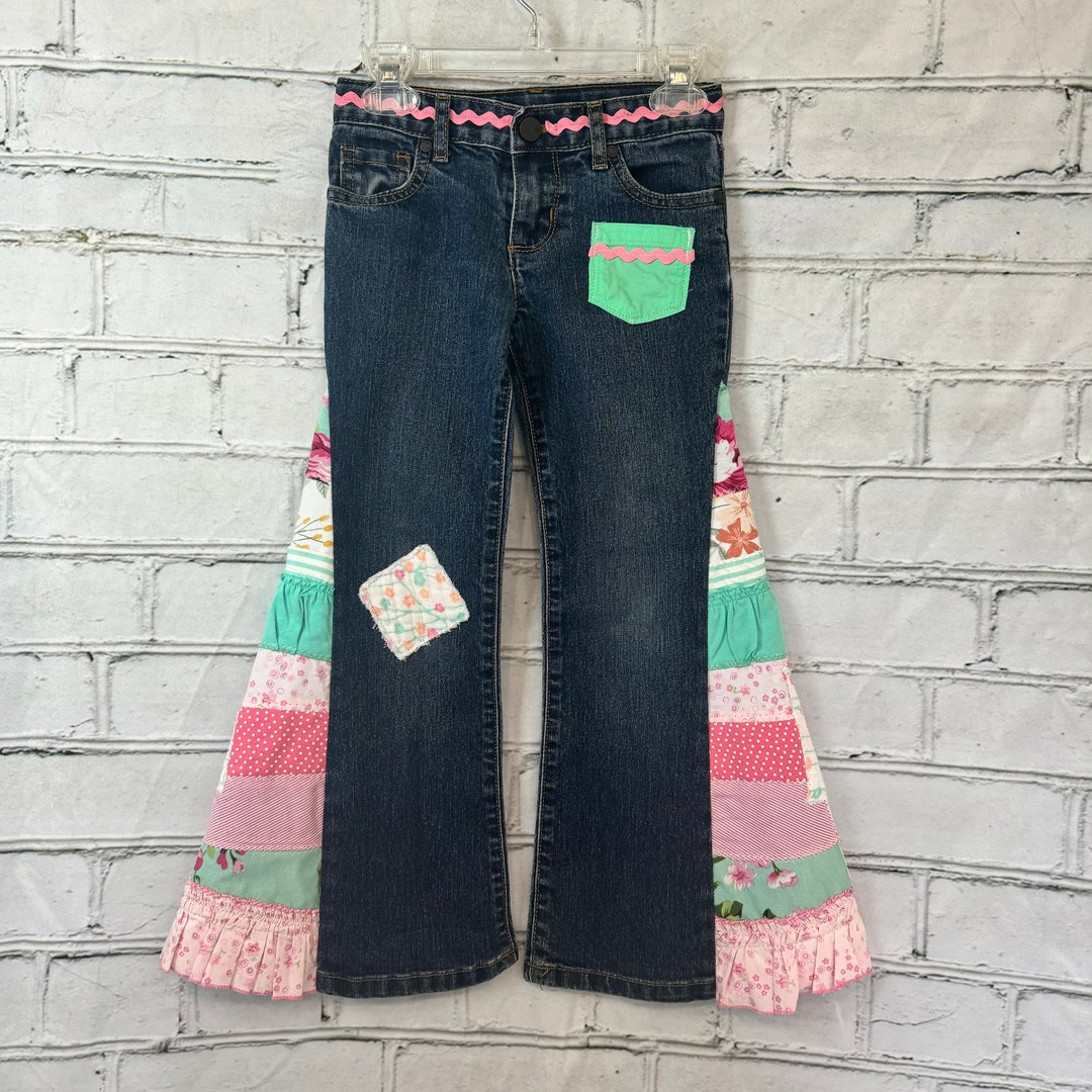 Flare Leg Bell Bottom UPCYCLED Patchwork Jeans GIRLS Size 6 Popandpippi ...