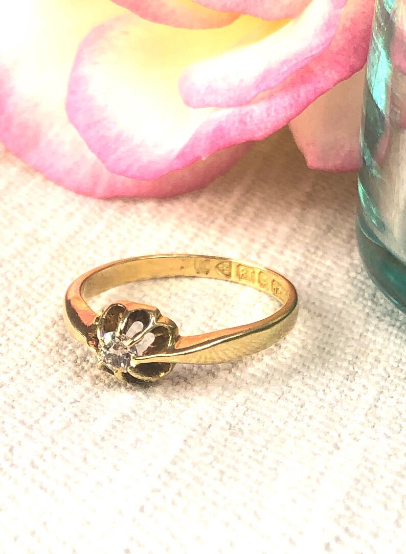 Antique 18ct Gold Old Cut Diamond Buttercup Ring Full Chester Hallmarks ...